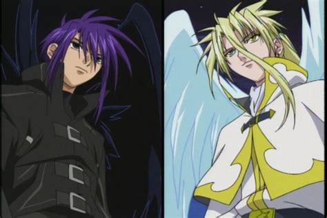 Как называется аниме про парня с синими или фиолетовыми волосами У него ещё черные крылья