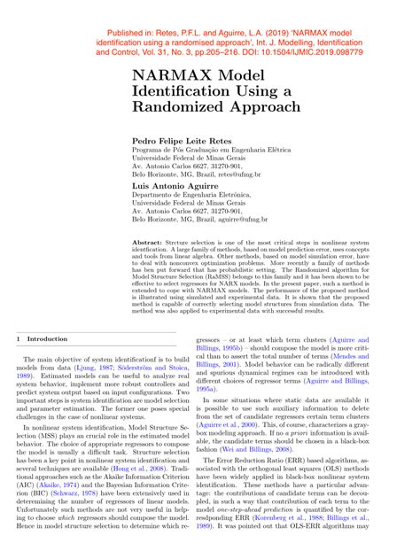 Pdf Narmax Model Identification Using A Randomised Approach