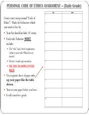 PERSONAL CODE OF ETHICS ASSIGNMENT Pptx Pdf PERSONAL CODE OF ETHICS ASSIGNMENT Daily Grade