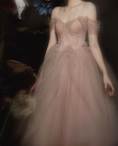 Pink Sweetheart Off Shoulder Long Prom Dress A Line Pink Tulle Party