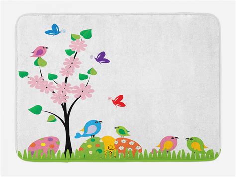 Easter Bath Mat Spring Illustration With Abstract Flourishing Tree