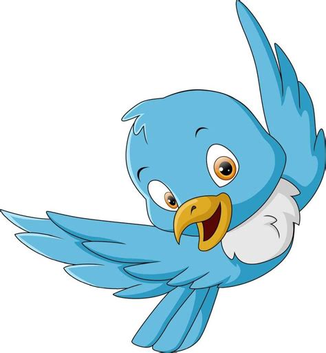 Cute Happy Blue Bird Cartoon Flight