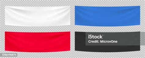 섬유 배너 벡터 사실적인 광고 빈 패브릭 템플릿 투명 한 배경에 격리 된 흰색 빨간색 파란색 검은 색 섬유 배너 0명에 대한 스톡 벡터 아트 및 기타 이미지 Istock
