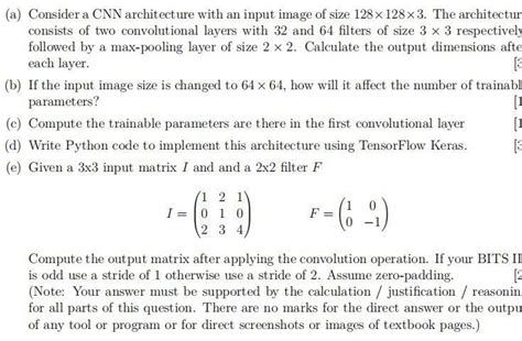Solved A Consider A CNN Architecture With An Input Image Chegg Com