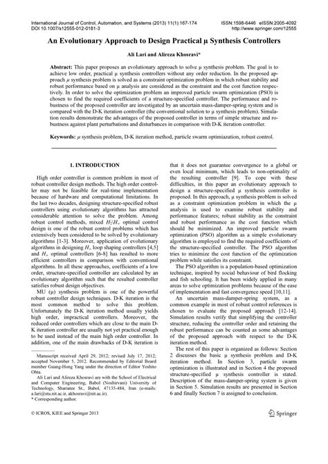 Pdf An Evolutionary Approach To Design Practical Mu Synthesis Controllers