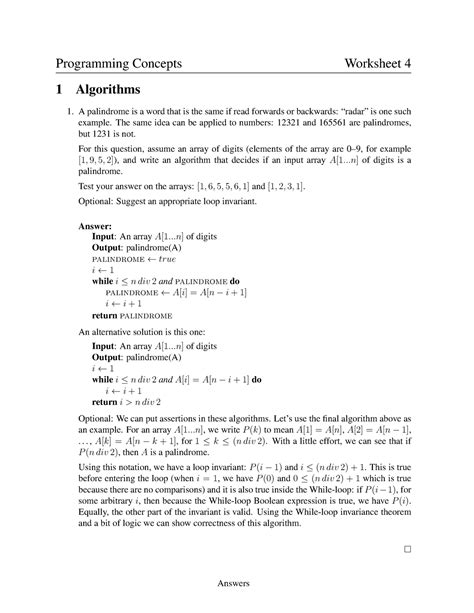 Answer Sheet For Worksheet 4 Programming Concepts Worksheet 4 1