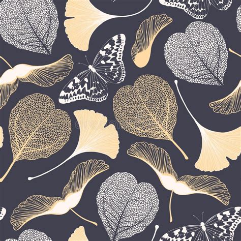 Seamless Floral Pattern With Ginkgo Biloba Leaves Stock Vector Illustration Of Silhouette
