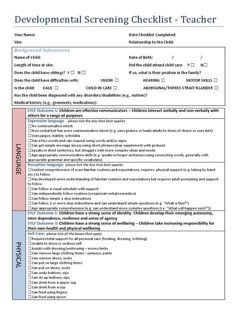 Developmental Screening Checklist 2019 002 1 Pdf Attention Gesture