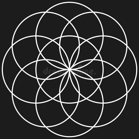 Geometric Flower Pattern Black Background Contrast Intersecting Circular Shapes Bold Vector