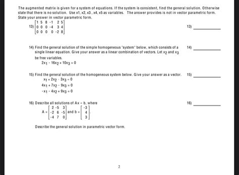 Solved The Augmented Matrix Is Given For A System Of