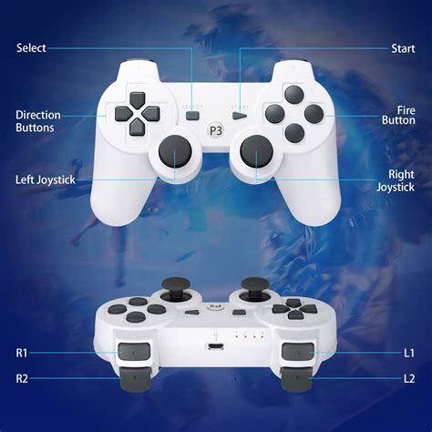 Wireless Ps3 Controller With Double Shock And Motion Sensor Bluetooth Rechargeable Gamepad White