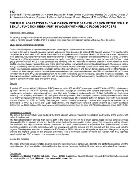 Pdf Cultural Adaptation And Validation Of The Spanish Version Of The Female Sexual Function