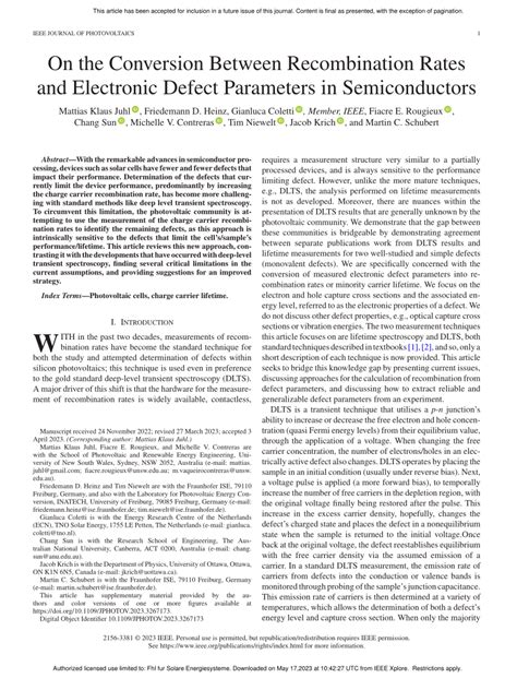 Pdf On The Conversion Between Recombination Rates And Electronic Defect Parameters In