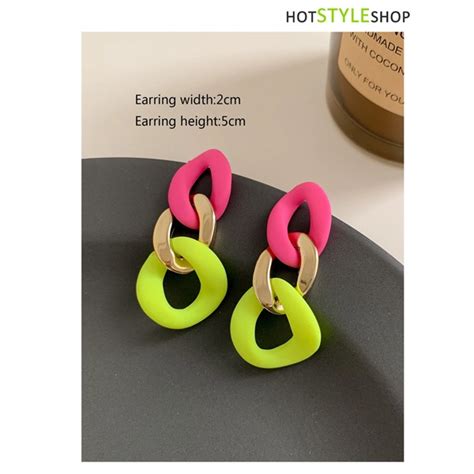 ต่างหูสีนีออน ทรีโทนสลับสี สวยสดใส สำหรับงานปาร์ตี้ Hotstyleshop Thaipick