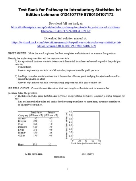 Pathway To Introductory Statistics 1st Edition Lehmann Test Bank Download Pdf
