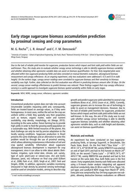 Pdf Early Stage Sugarcane Biomass Accumulation Prediction By Proximal Sensing And Crop Parameters