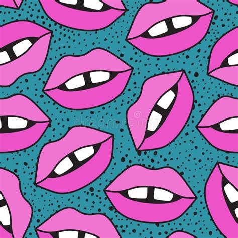 Vector Seamless Pattern With Red Lips On Contrast Background Fashion