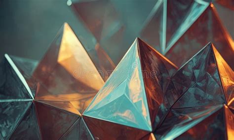 Close Up View Complex Arrangement Overlapping Triangular Shapes In Shades Orange Blue And Gray