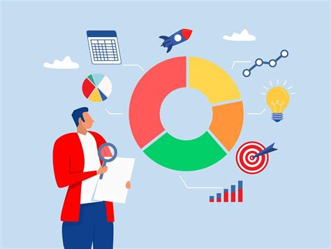 Businessman With Magnifying Glass Analyzing Pie Chart Dataanalyze Data