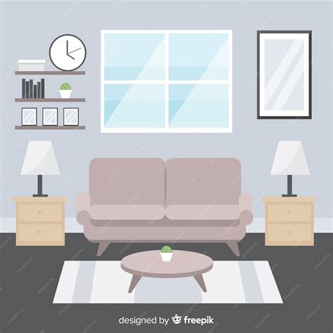 평면 디자인의 우아한 거실 인테리어 무료 벡터