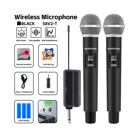 58v Bluetooth Wireless Microphone Dual Handheld Mic Karaoke Plug And Play Professional Dynamic