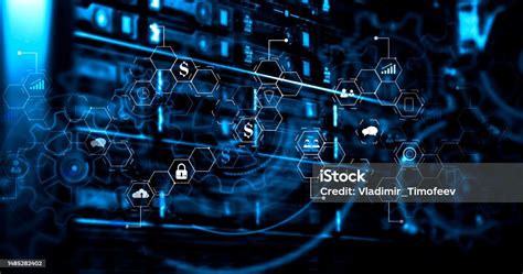3d 렌더링 홀로그램은 슈퍼컴퓨터 클러스터의 배경 정보 기술 데이터 센터의 개념 로고에 대한 스톡 사진 및 기타 이미지 로고 홀로그램 가상현실 Istock