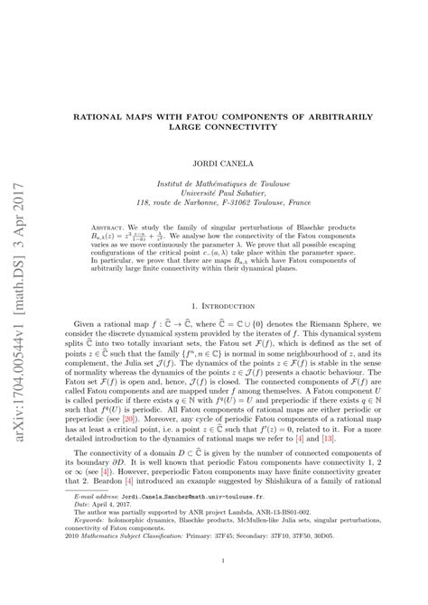Pdf Rational Maps With Fatou Components Of Arbitrarily Large Connectivity