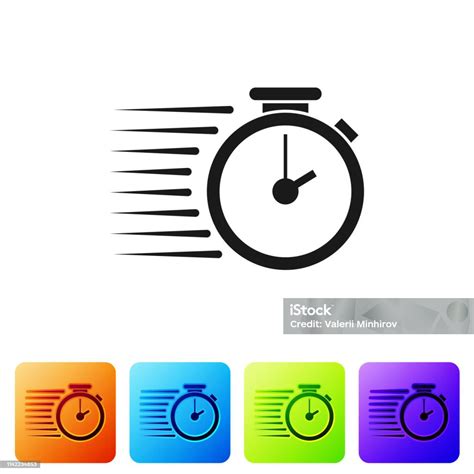 흰색 배경에 고립 된 검은 스톱 워치 아이콘 시간 타이머 기호입니다 색상 사각형 버튼에 아이콘을 설정 합니다 벡터 일러스트 0명에 대한 스톡 벡터 아트 및 기타 이미지