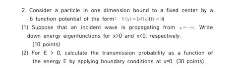 Solved Consider A Particle In One Dimension Bound To A Fixed