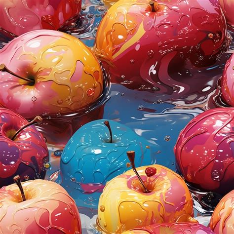 Premium Photo Brightly Colored Apples Floating In A Pool Of Water With A Blue Background