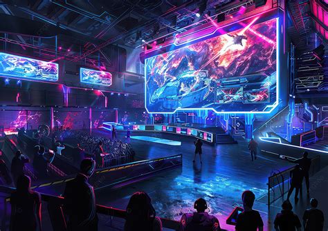 Fundo Uma Arena De Esports Vibrante Com Tela Grande E Um Público