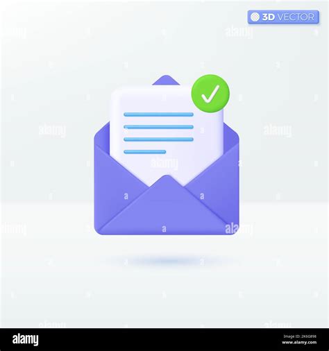 Envelope And Document Check Mark Icon Symbols Postal Mail Invitation Approved Concept 3d