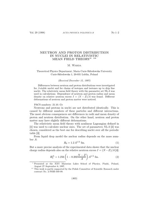 Pdf Neutron And Proton Distribution In Nuclei In Relativistic Mean Field Theory