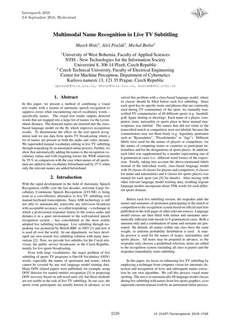 Pdf Multimodal Name Recognition In Live Tv Subtitling