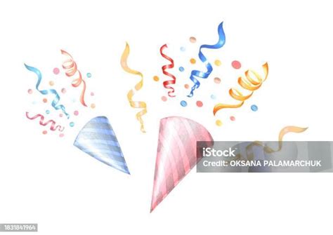 수채화 축제 화려한 폭발 파티 폭죽 깃발과 색종이 템플릿 인사말 카드 축제 포장지 초대장 생일 및 휴일에 대 한 손으로 그린