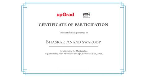 Bhaskar Anand On Linkedin Salesforce Training Participation Certificate Salesforce And Upgrad