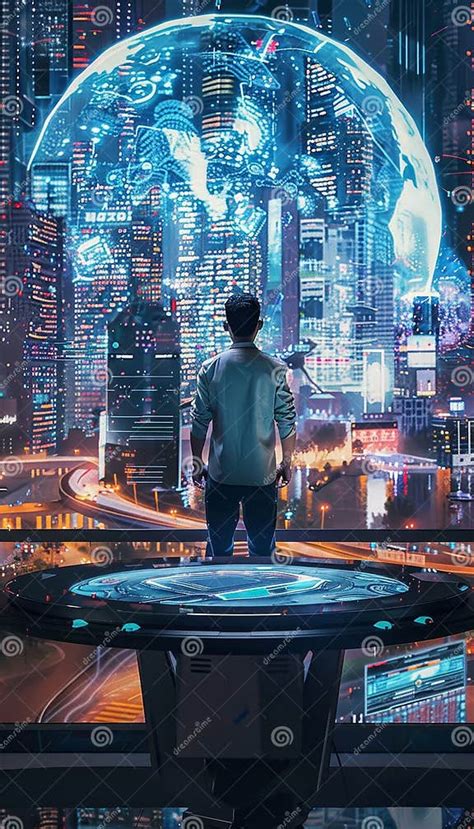 Human At Holographic Display Weighing Logic Vs Ai Predictions In A Vibrant Tech Driven Cityscape