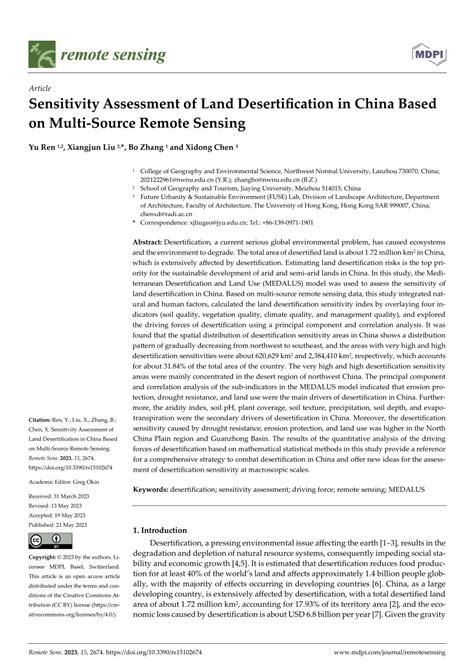 Pdf Sensitivity Assessment Of Land Desertification In China Based On