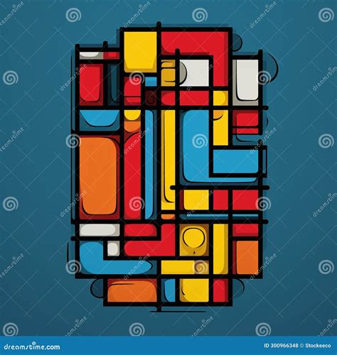 Colorful Abstracts Illustration On Blue Background With Modular Constructivism Style Stock