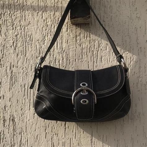 Vintage Black Leather Coach Soho Small Leather Buckle Flap Shoulder Bag Y2k 2000s Nel 2024