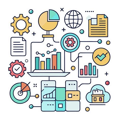 colorful infographic with bar graphs pie charts and gears premium ai generated vector
