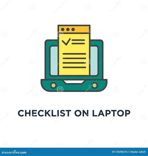 Checklist On Laptop Display Icon Checkboxes With Check Mark List Of Purchases Premium Quality