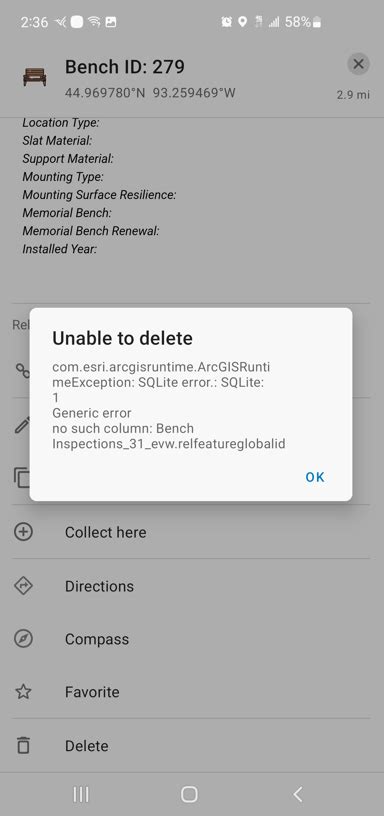 Sqlite Error When Deleting Feature Esri Community
