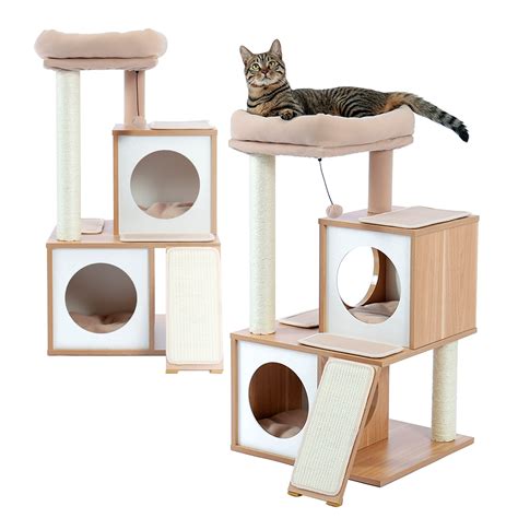 Tcbosik Cat Tree Scratching Post Double Condo Tower With Ladders Sisal