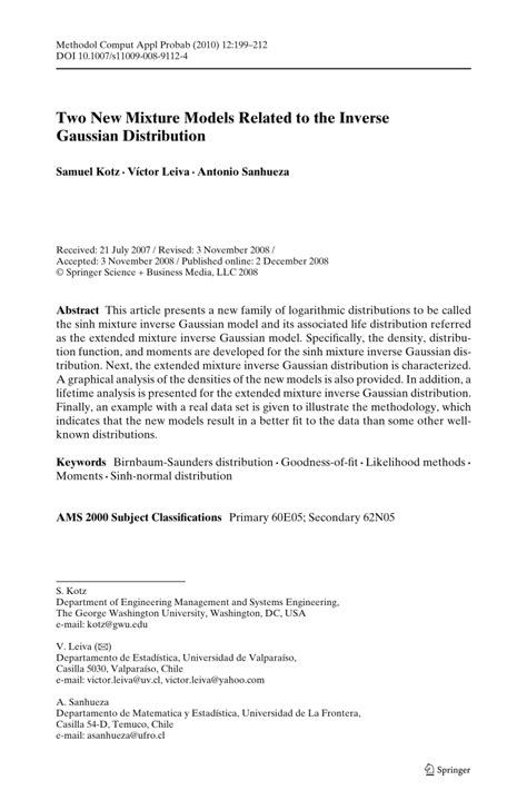 Pdf Two New Mixture Models Related To The Inverse Gaussian Distribution