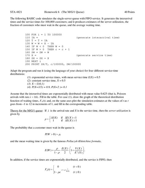 Homework 6 Stochastic Models For Computer Science Sta 4821 Docsity