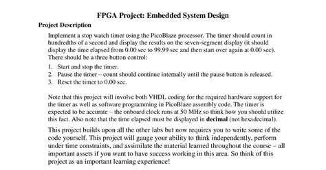 fpga project embedded system design project