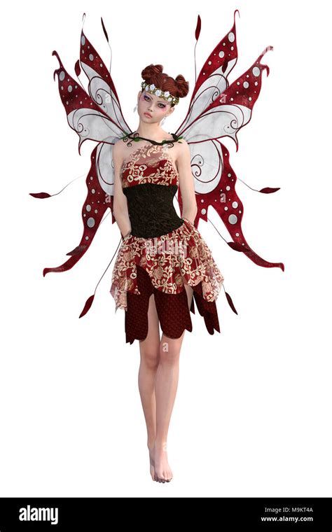 Beautiful Fairy Pixie With Wings Isolated On White 3d Render Stock