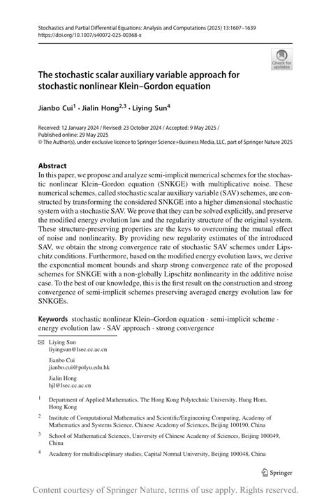 The Stochastic Scalar Auxiliary Variable Approach For Stochastic Nonlinear Kleingordon Equation