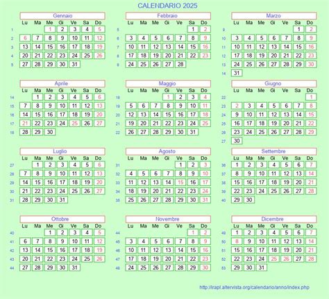 Calendario Italiano 2025